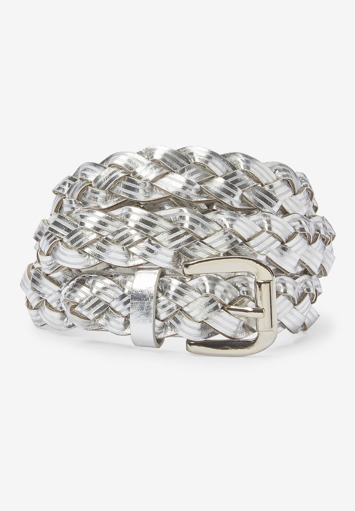Fashionable Metallic Braided Belt, Silver | Roaman's