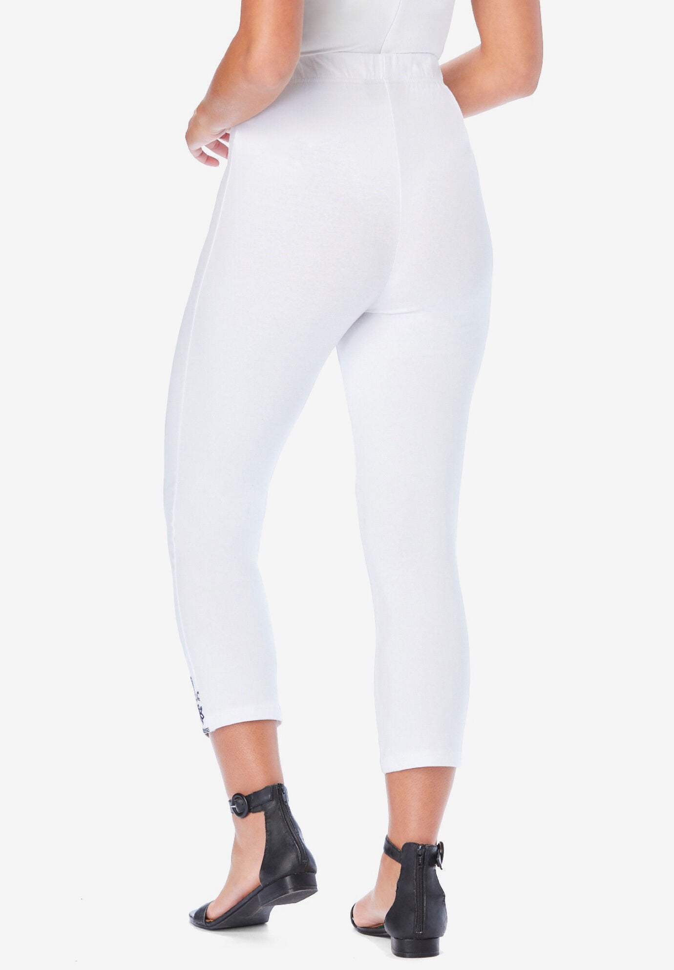 Fashionable Scallop-Hem Essential Stretch Capri, White Scroll ...