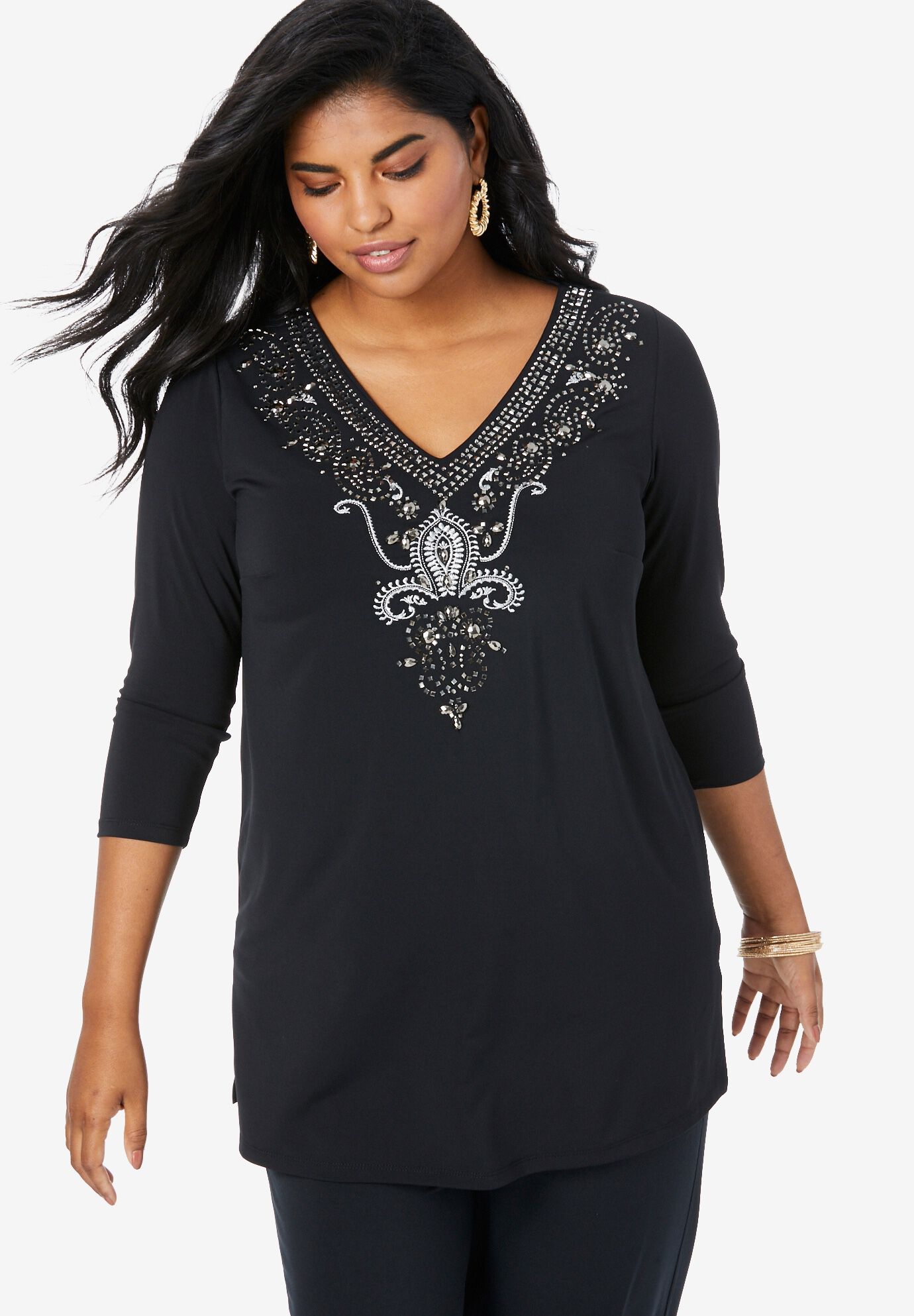 Fashionable Ultrasmooth® Fabric Embellished Tunic, 4341173 | Roaman's