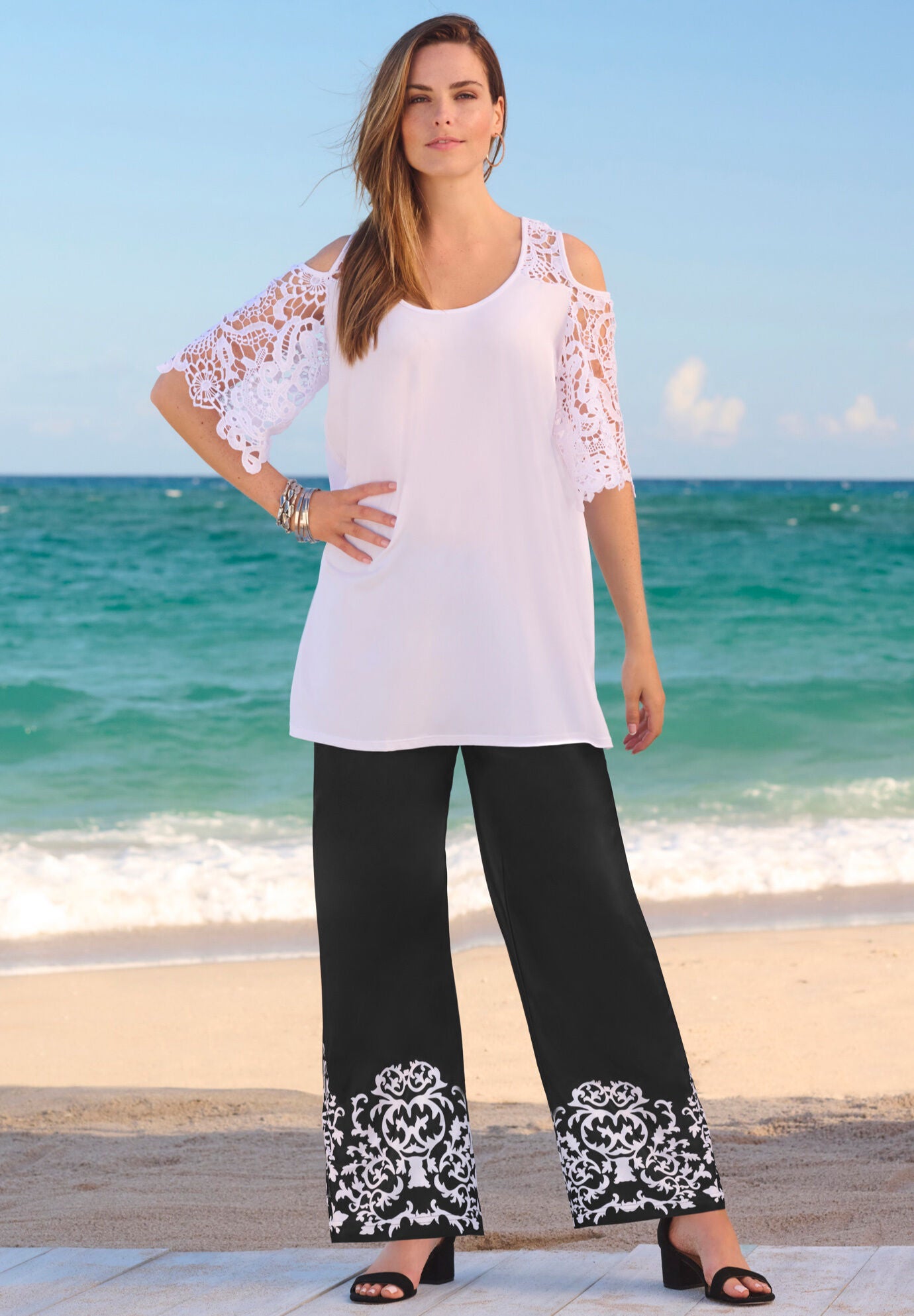 Fashionable Ultrasmooth® Fabric Wide-Leg Pant, Black | Roaman's