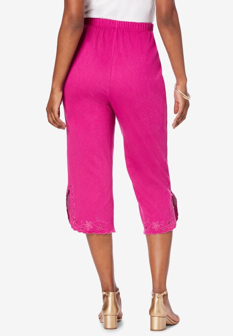 Crinkle Knit Gauze Eyelet Capri Roamans