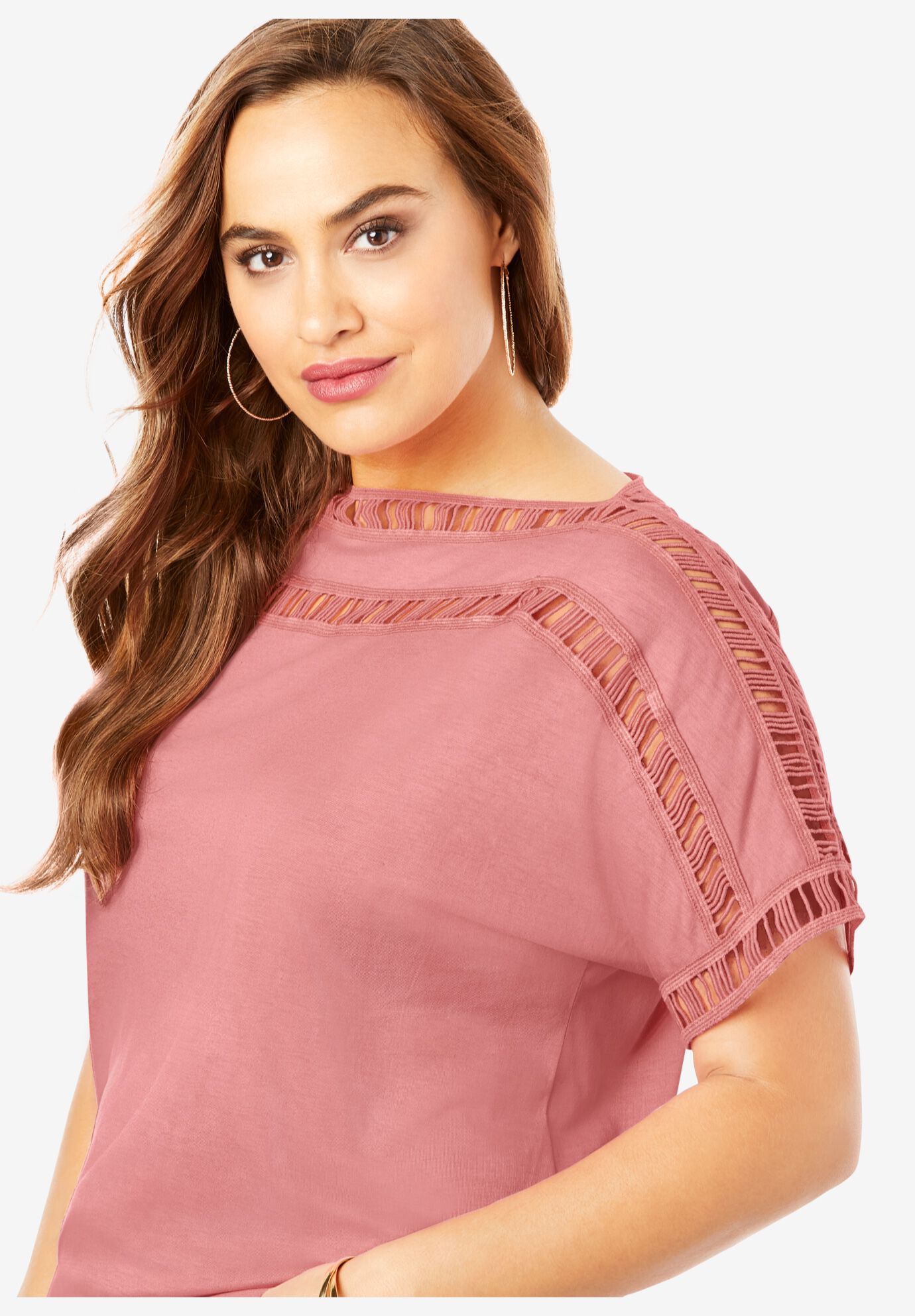 Fashionable Ladder Stitch Tee, Deep Teal | Roaman's