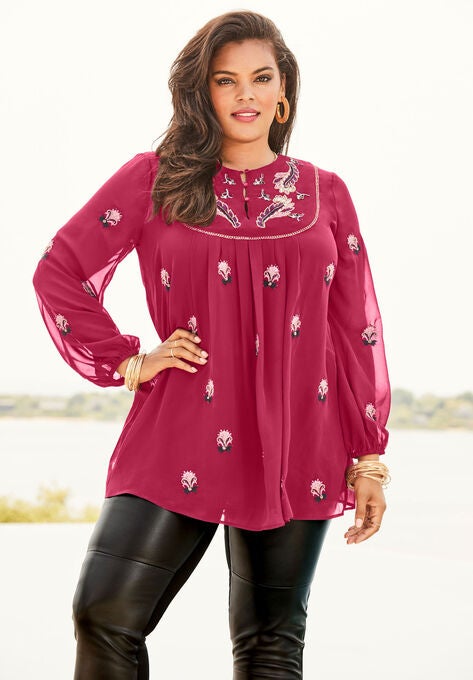 Embroidered Peasant Tunic | Roaman's