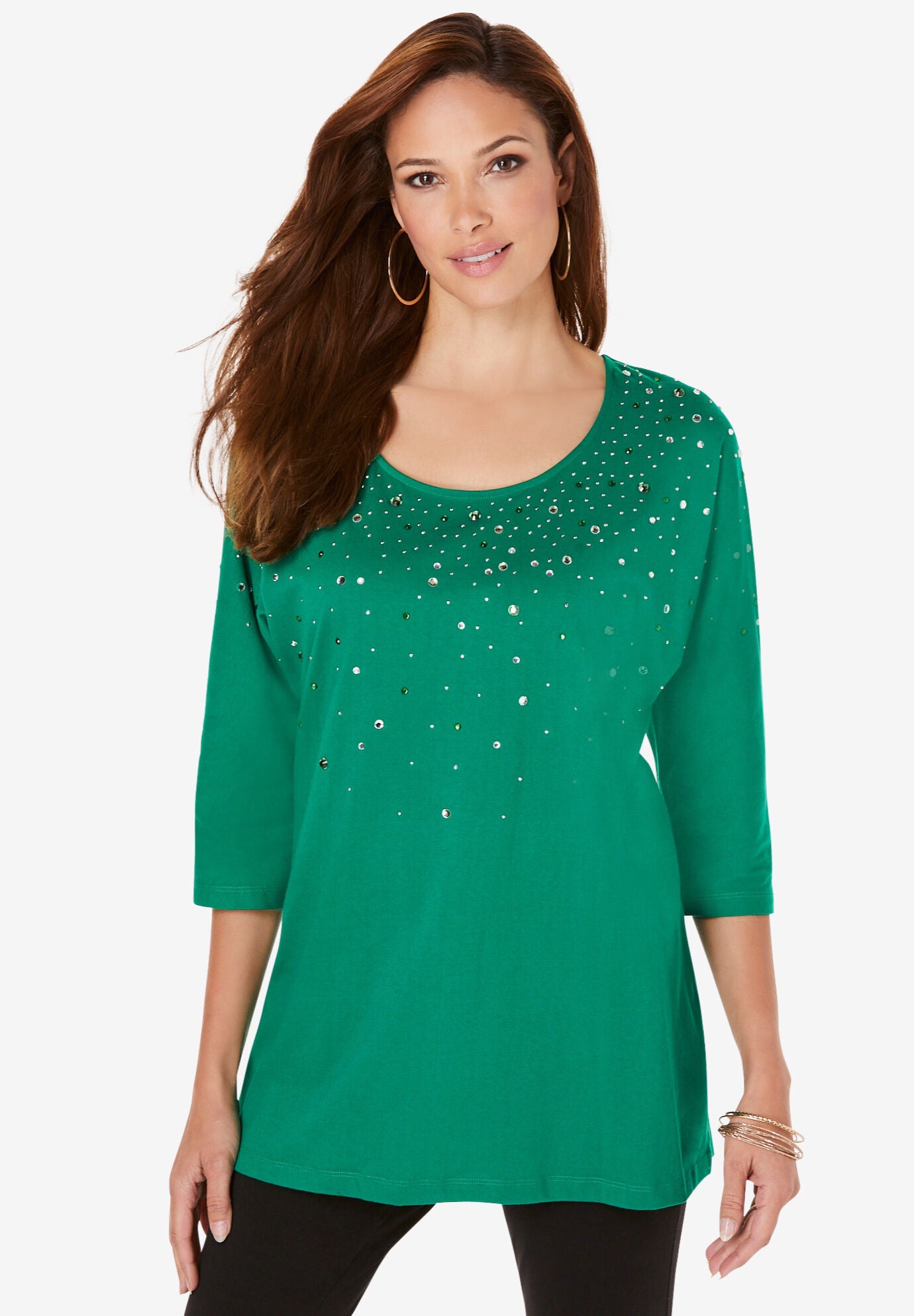 Fashionable Three-Quarter Sleeve Embellished Tunic, Midnight Vine ...
