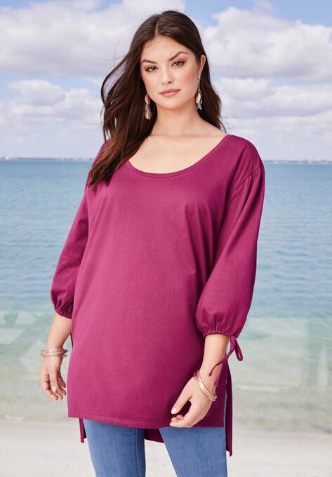 Tie-Sleeve Ultimate Tunic with High-Low Hem | Roaman's