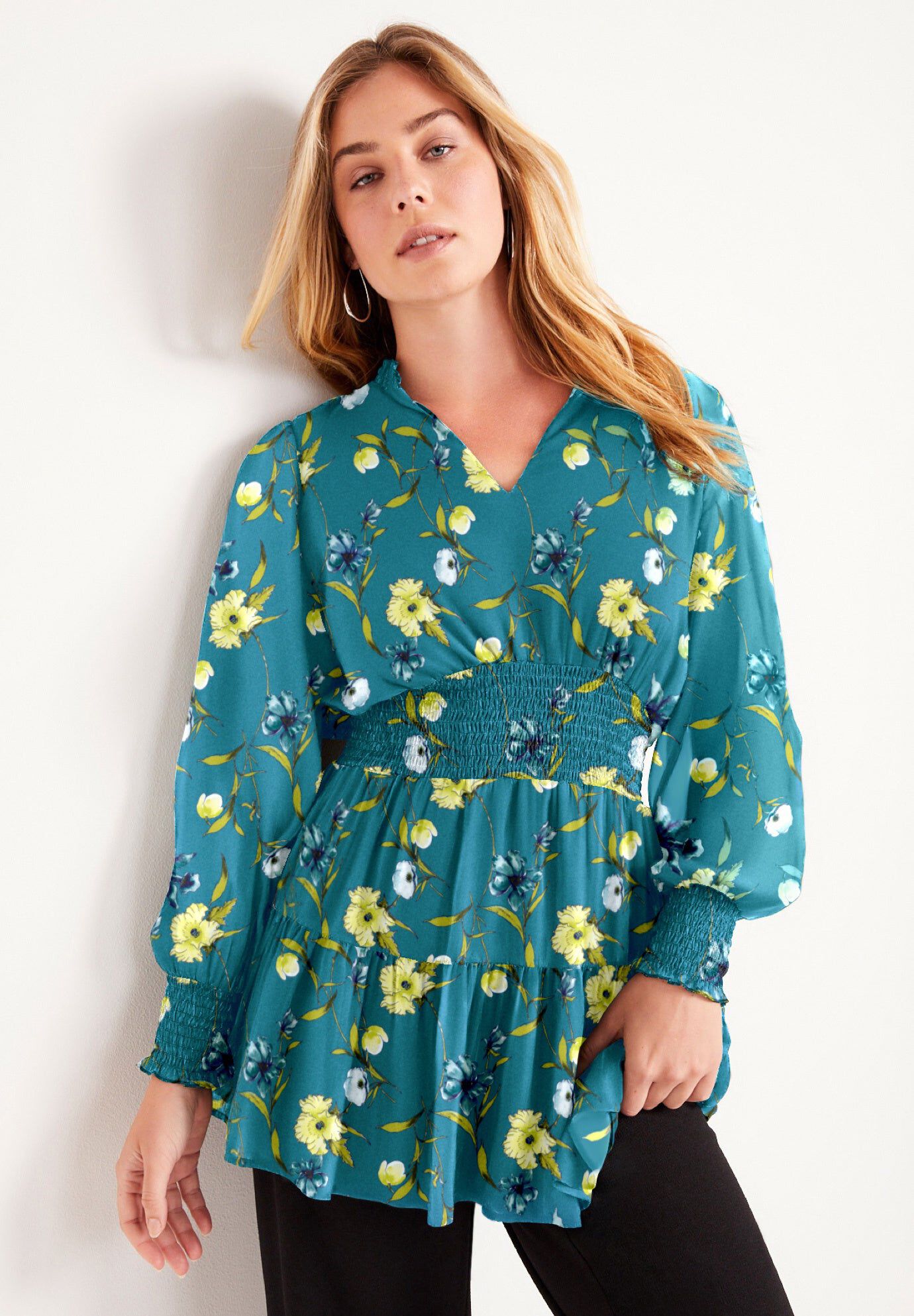 Smocked Georgette Tunic | Roaman's