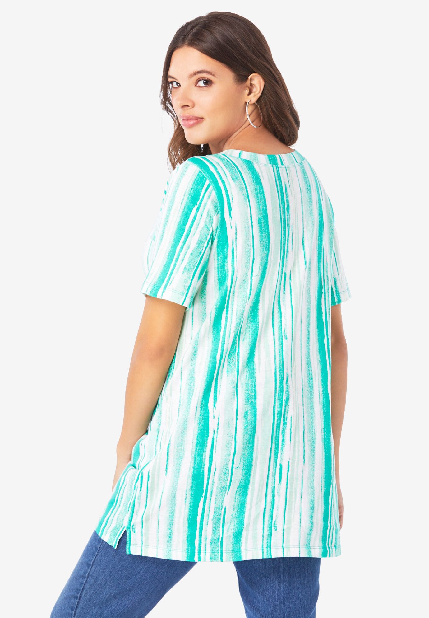 Fashionable Studded Tie-Dye Tunic, Cool Watercolor Stripe | Roaman's