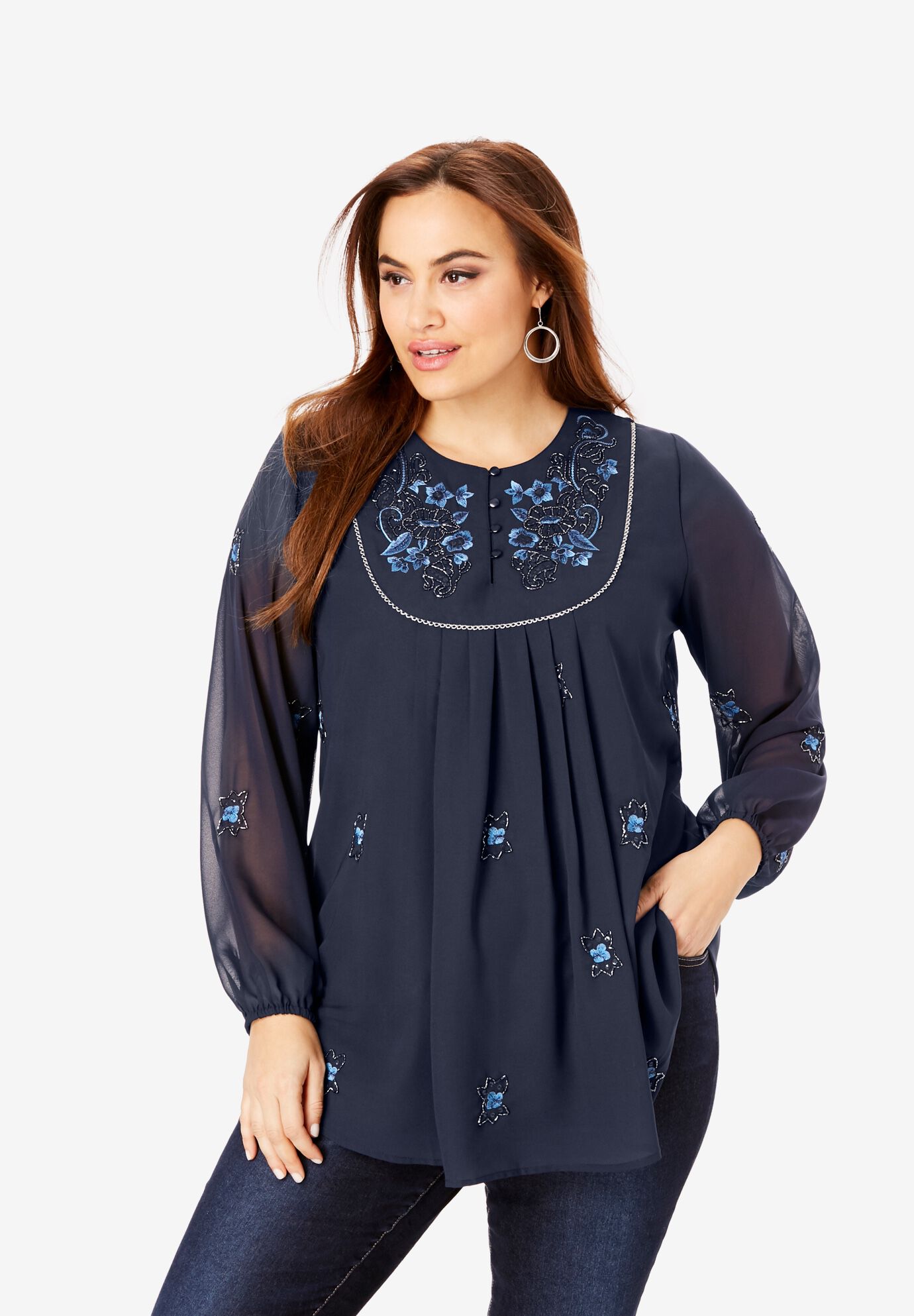 Fashionable Embroidered Peasant Tunic, 4332120 | Roaman's
