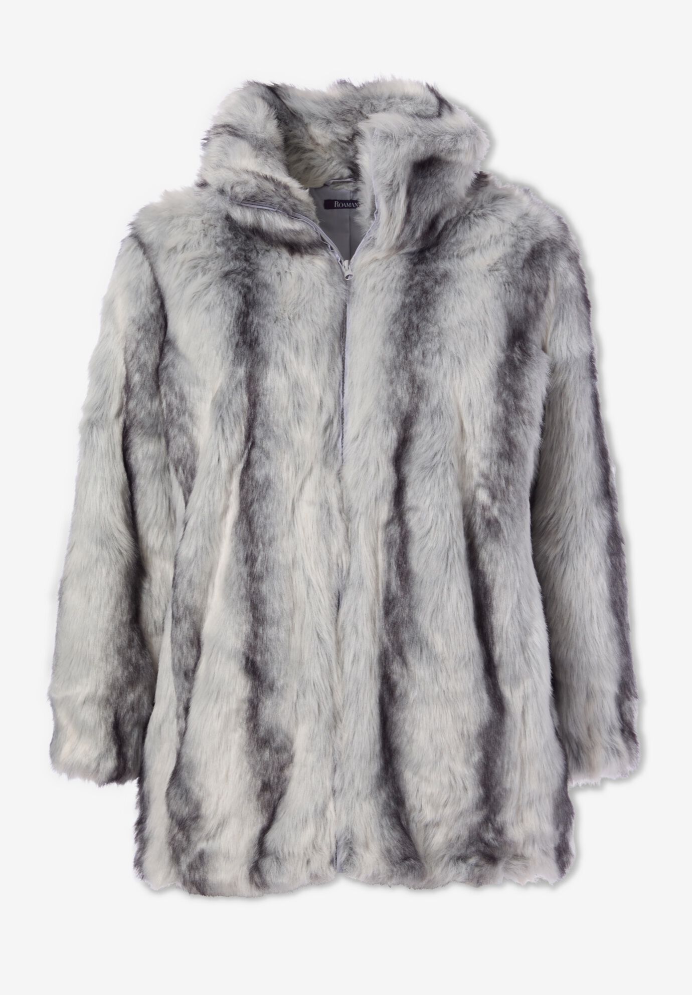 Fashionable Short Faux-Fur Coat, Fox | Roaman's