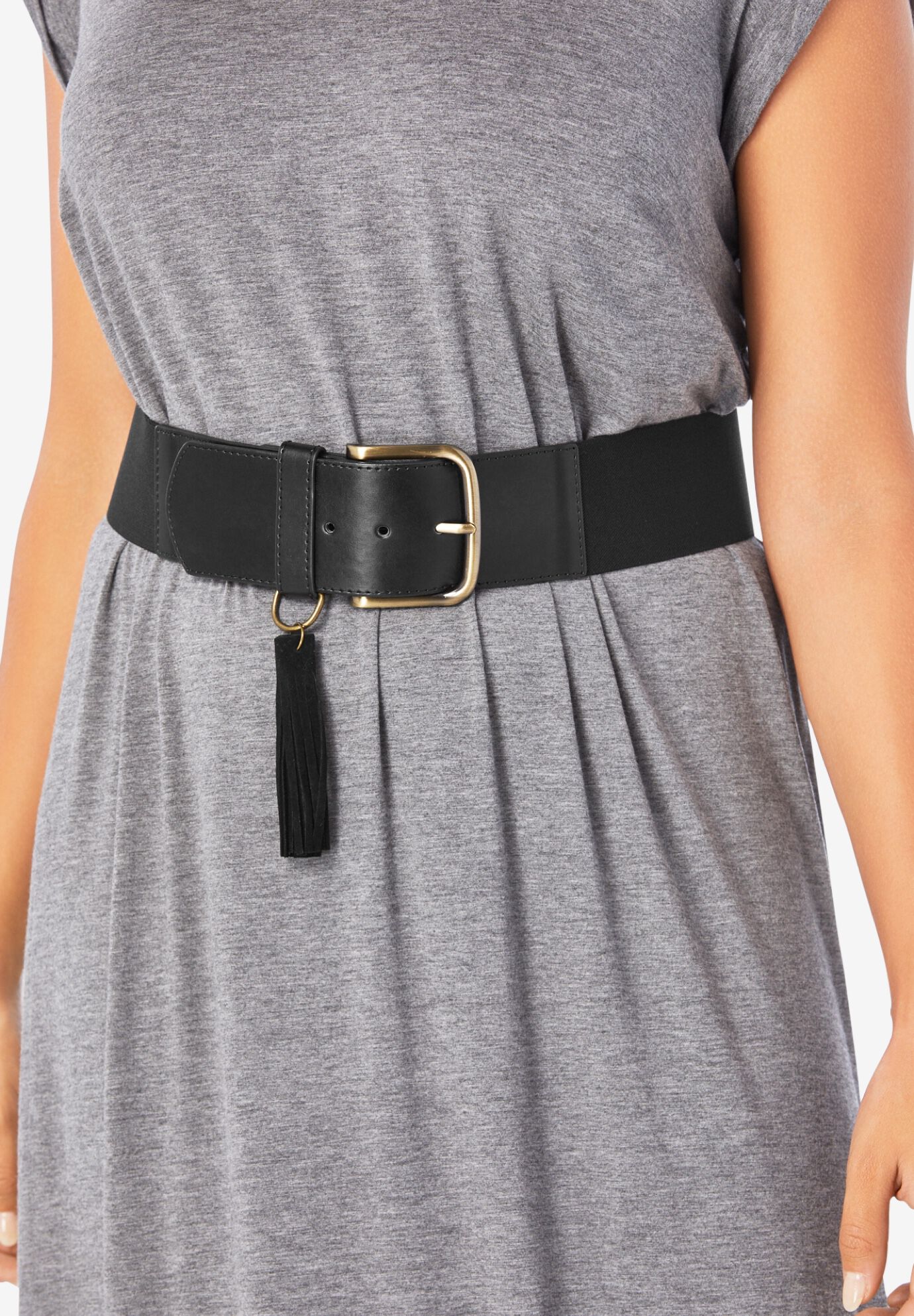 Fashionable Stretch Tassel Belt, Black | Roaman's