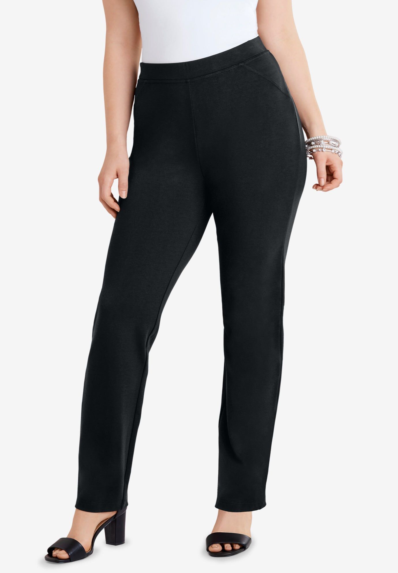 Fashionable Straight-Leg Ultimate Ponte Pant, Black | Roaman's