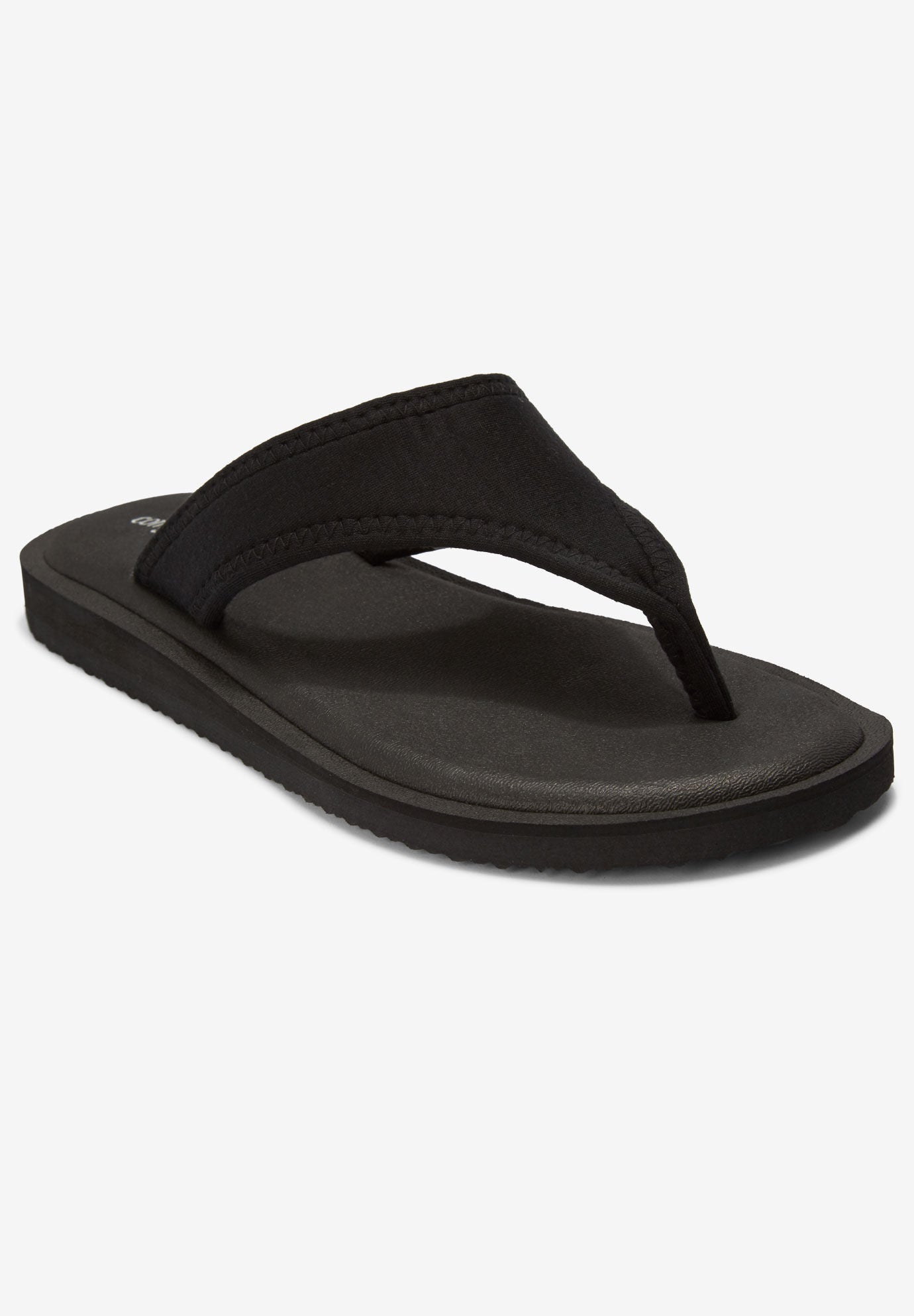 Fashionable The Sylvia Soft Footbed Thong Slip On Sandal, Black | Roaman's