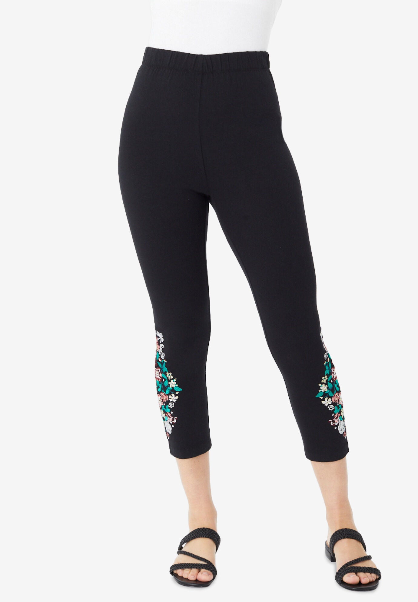 Fashionable Embroidered Capri Leggings, 4477413 | Roaman's
