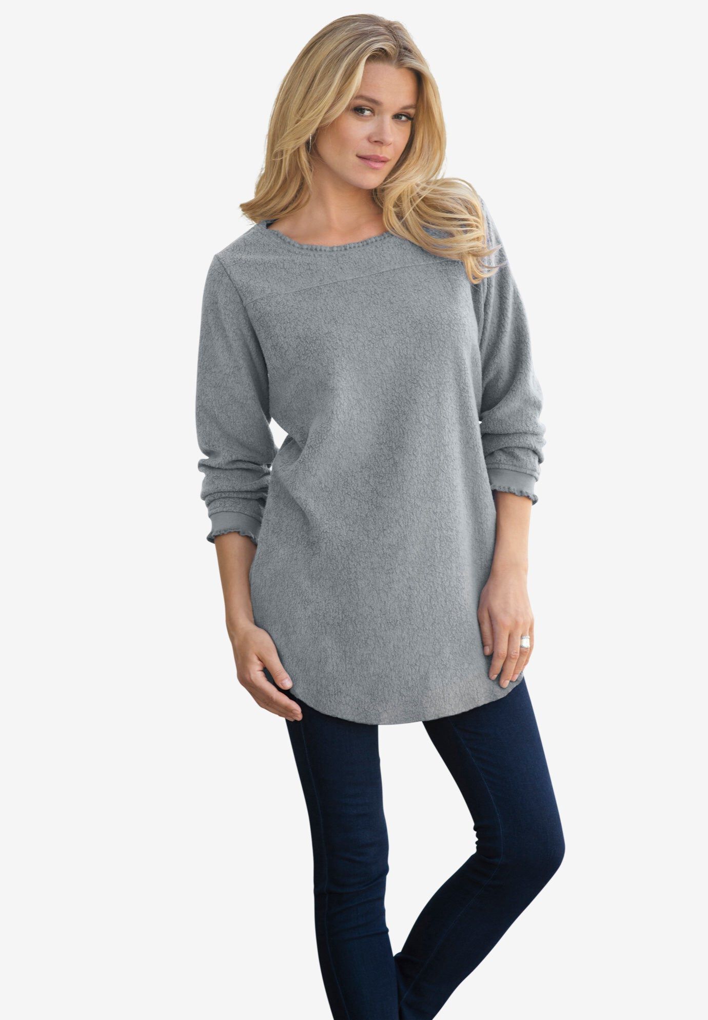 Fashionable Sherpa Tunic, Gunmetal | Roaman's