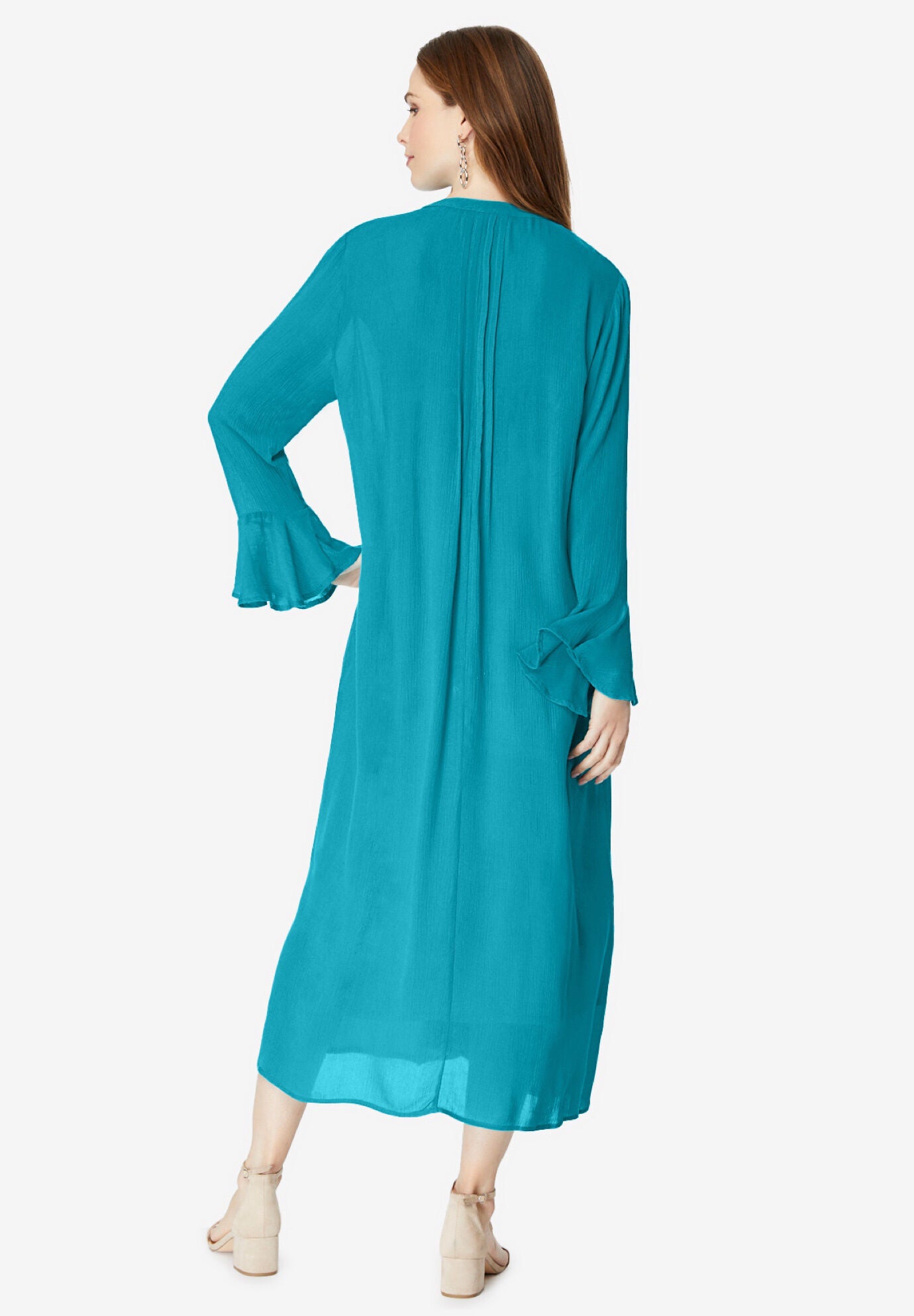 Fashionable Ruffle Pintuck Crinkle Dress, Deep Turquoise | Roaman's