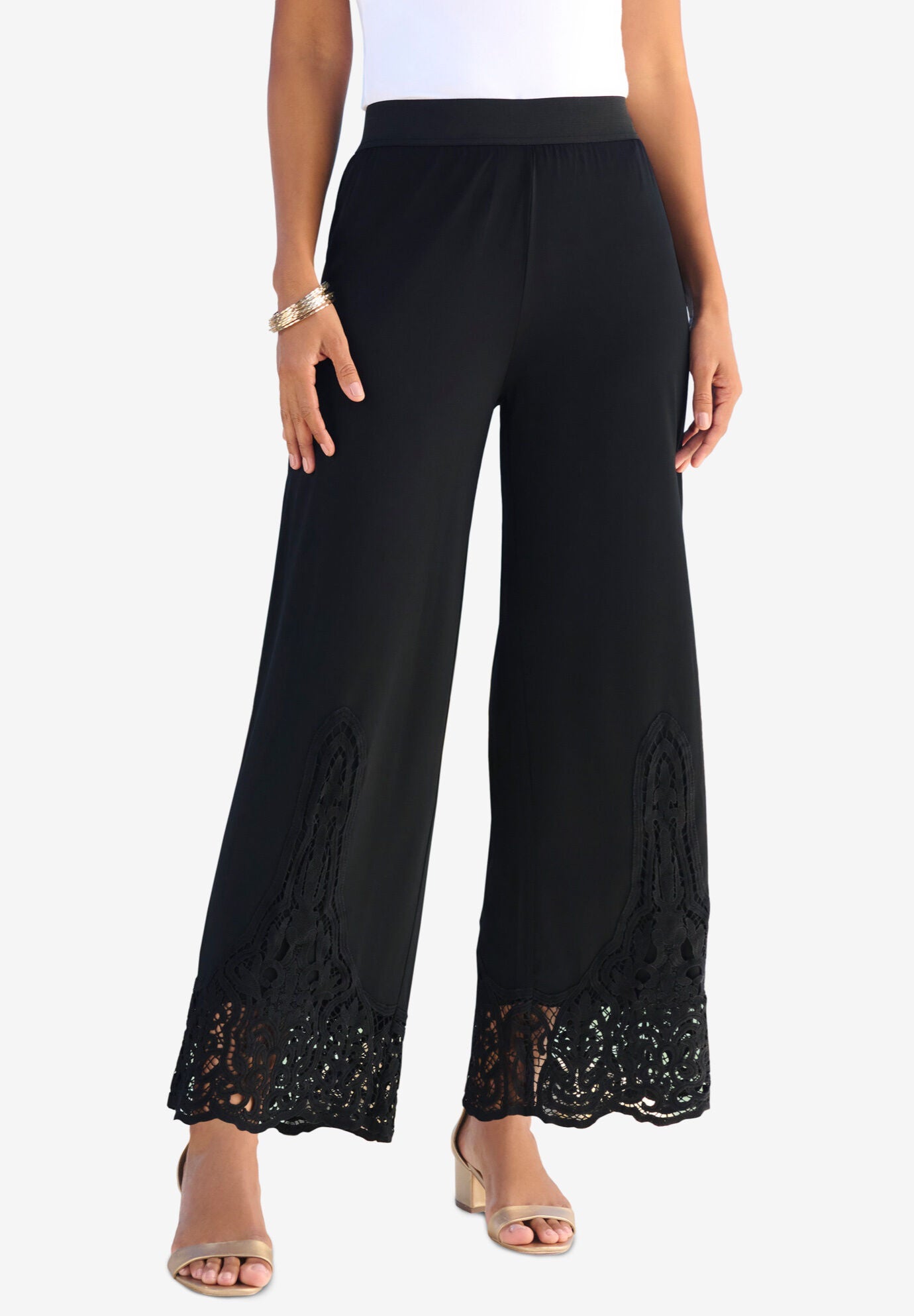 Wide-Leg Ultrasmooth® Fabric Lace Pant | Roaman's