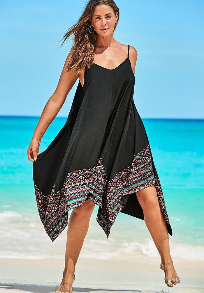 Fashionable Diane Handkerchief Cover Up Dress, Black Multi Border ...