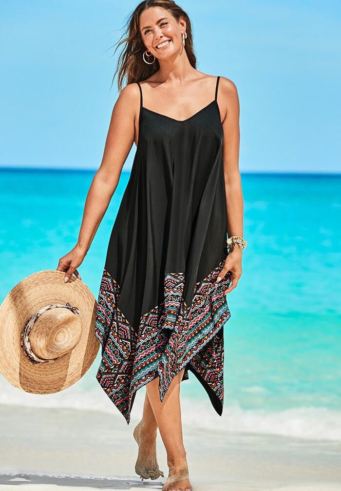Fashionable Diane Handkerchief Cover Up Dress, Black Multi Border ...