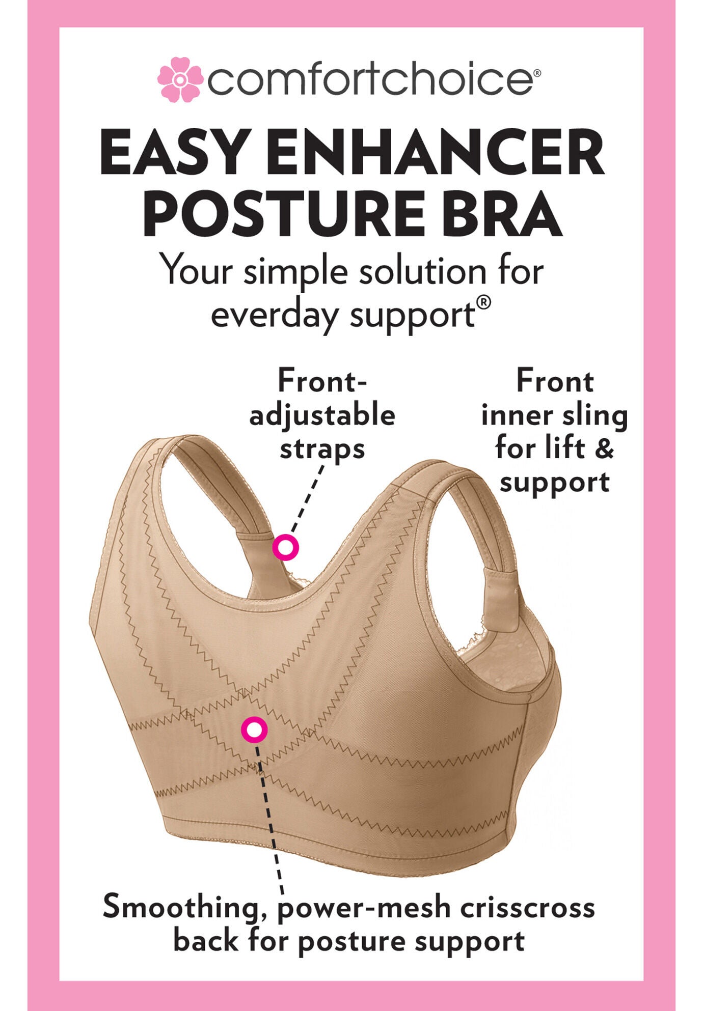 Fashionable Easy Enhancer Front Close Wireless Posture Bra, Classic Red ...