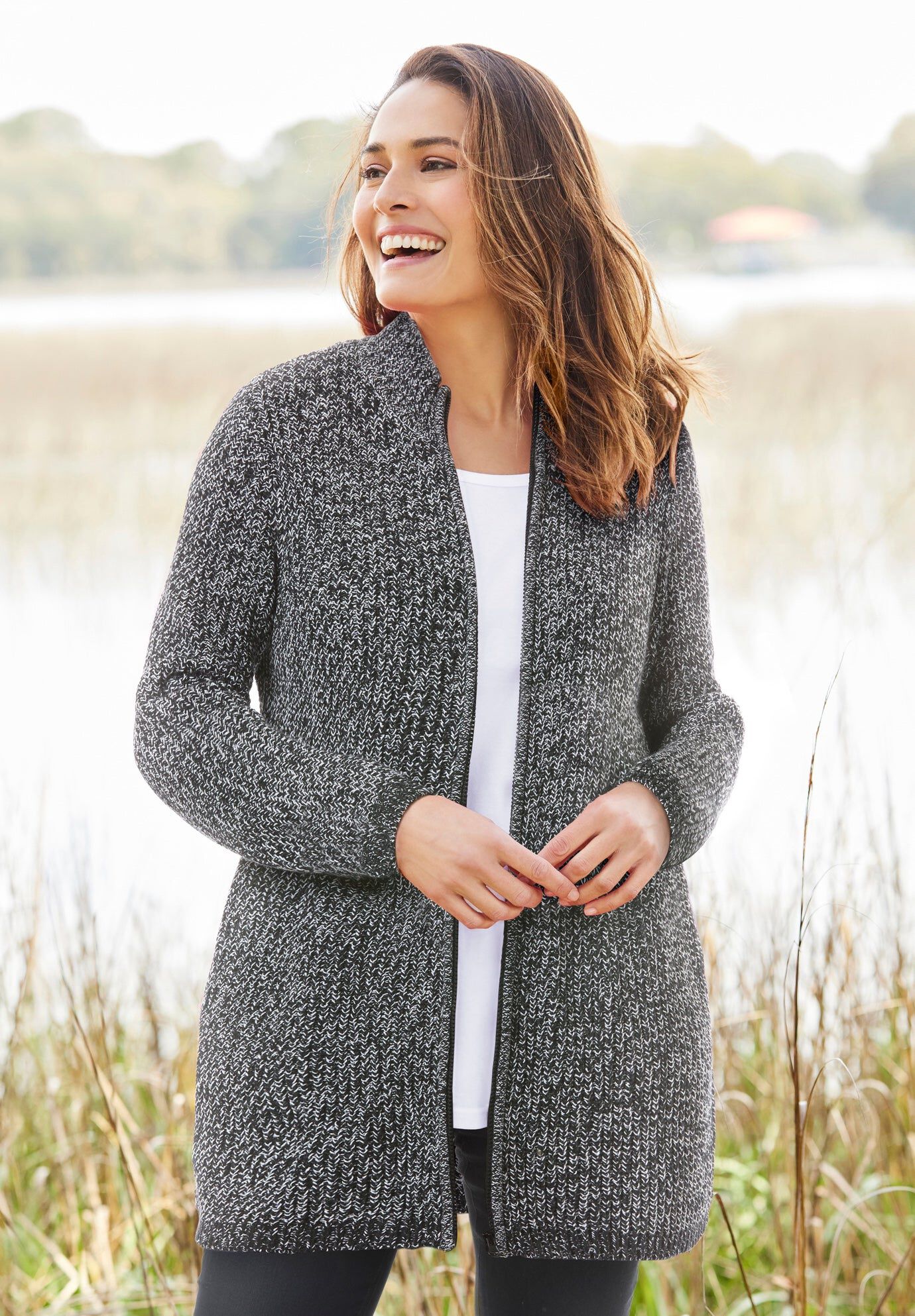 Zip Front Shaker Cardigan Sweater | Roaman's