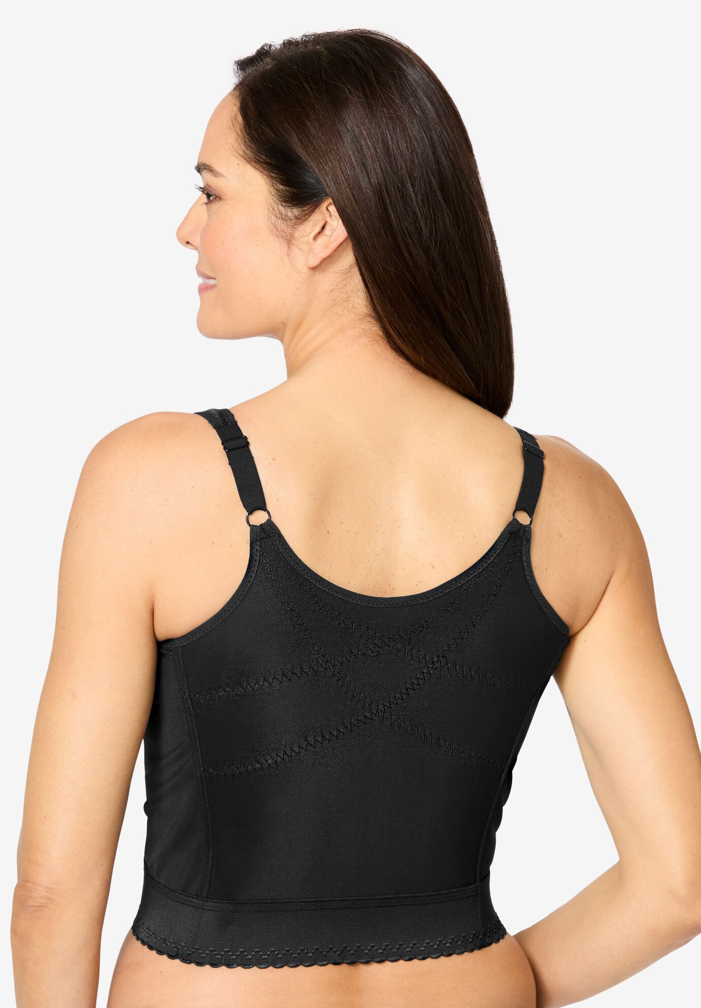 Fashionable Easy Enhancer® Wireless Longline Posture Bra, Black | Roaman's