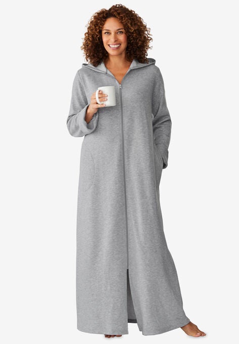 Long Hooded Fleece Sweatshirt Robe | Roaman's