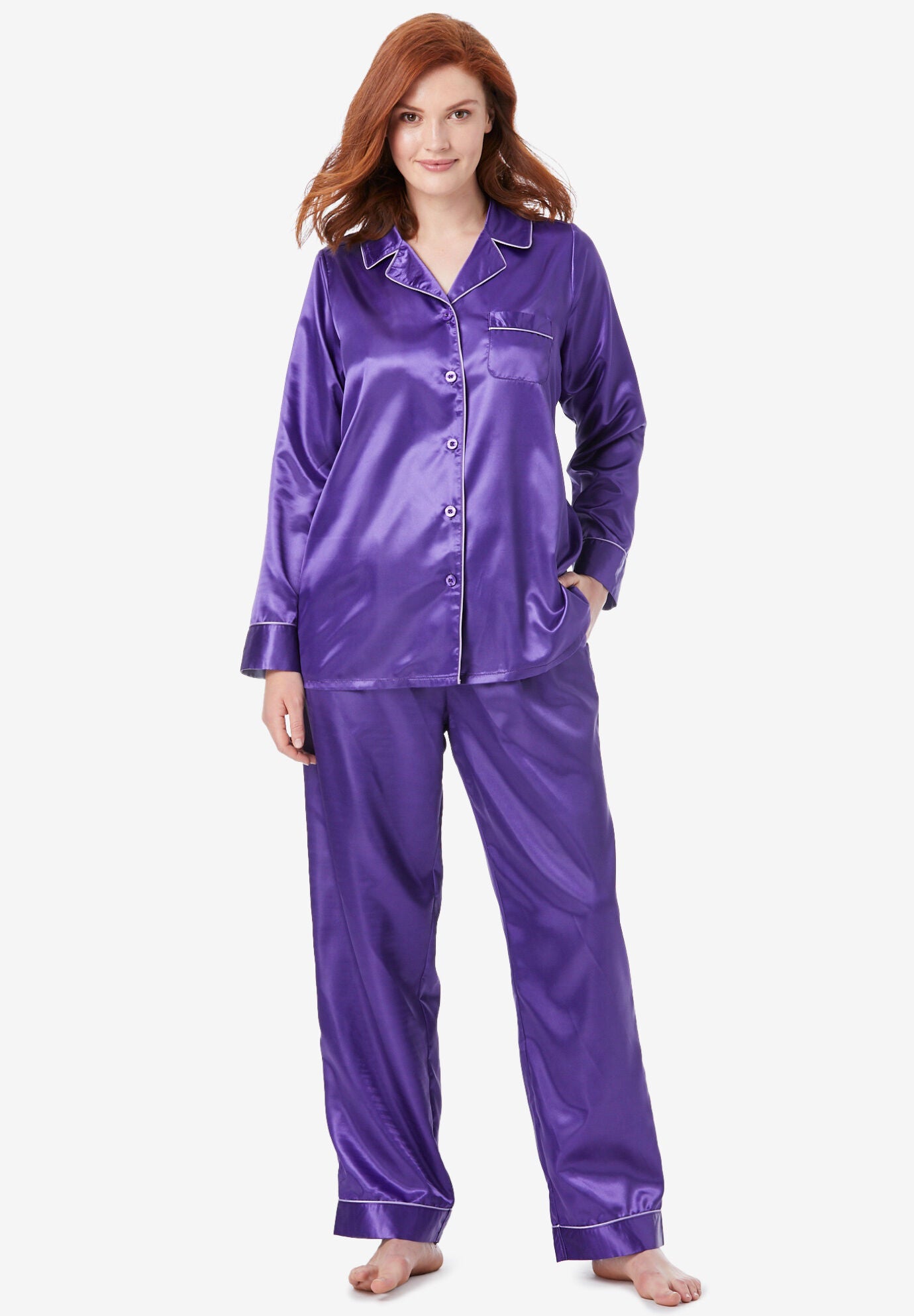 Fashionable The Luxe Satin Pajama Set, Plum Burst | Roaman's