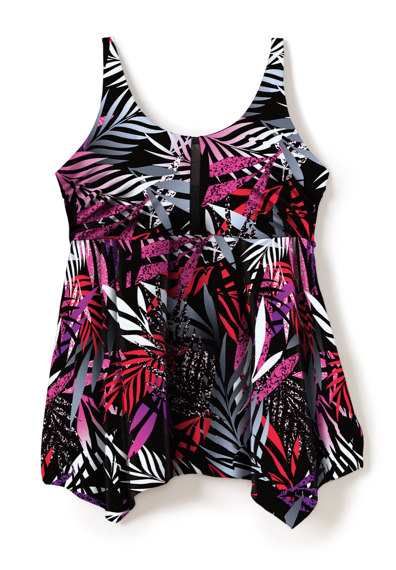 Stylish Longer-Length Tankini Top, Multi Textured Palm | Roaman's