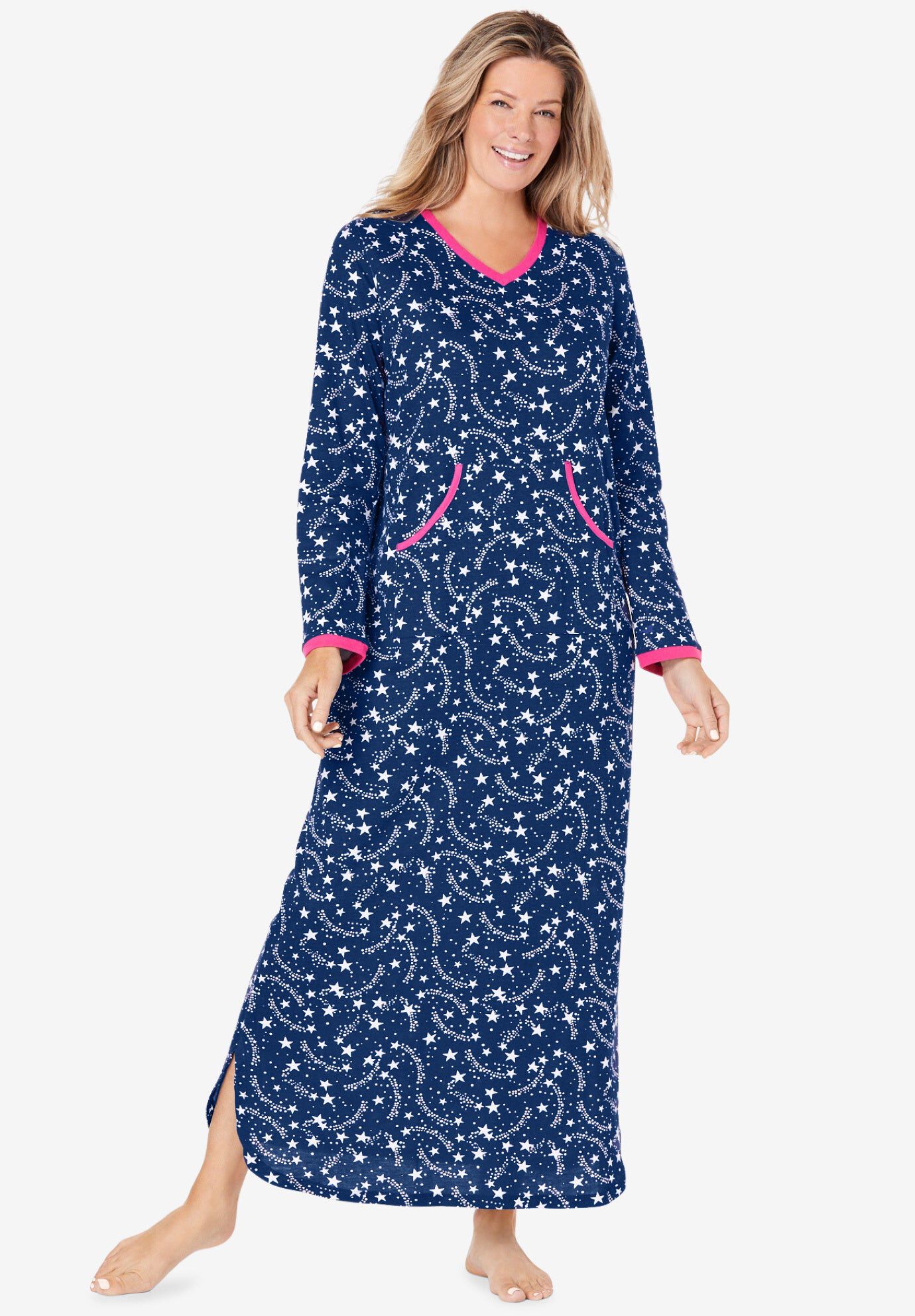 Fashionable Long Printed Sleep Shirt, Evening Blue Stars | Roaman's