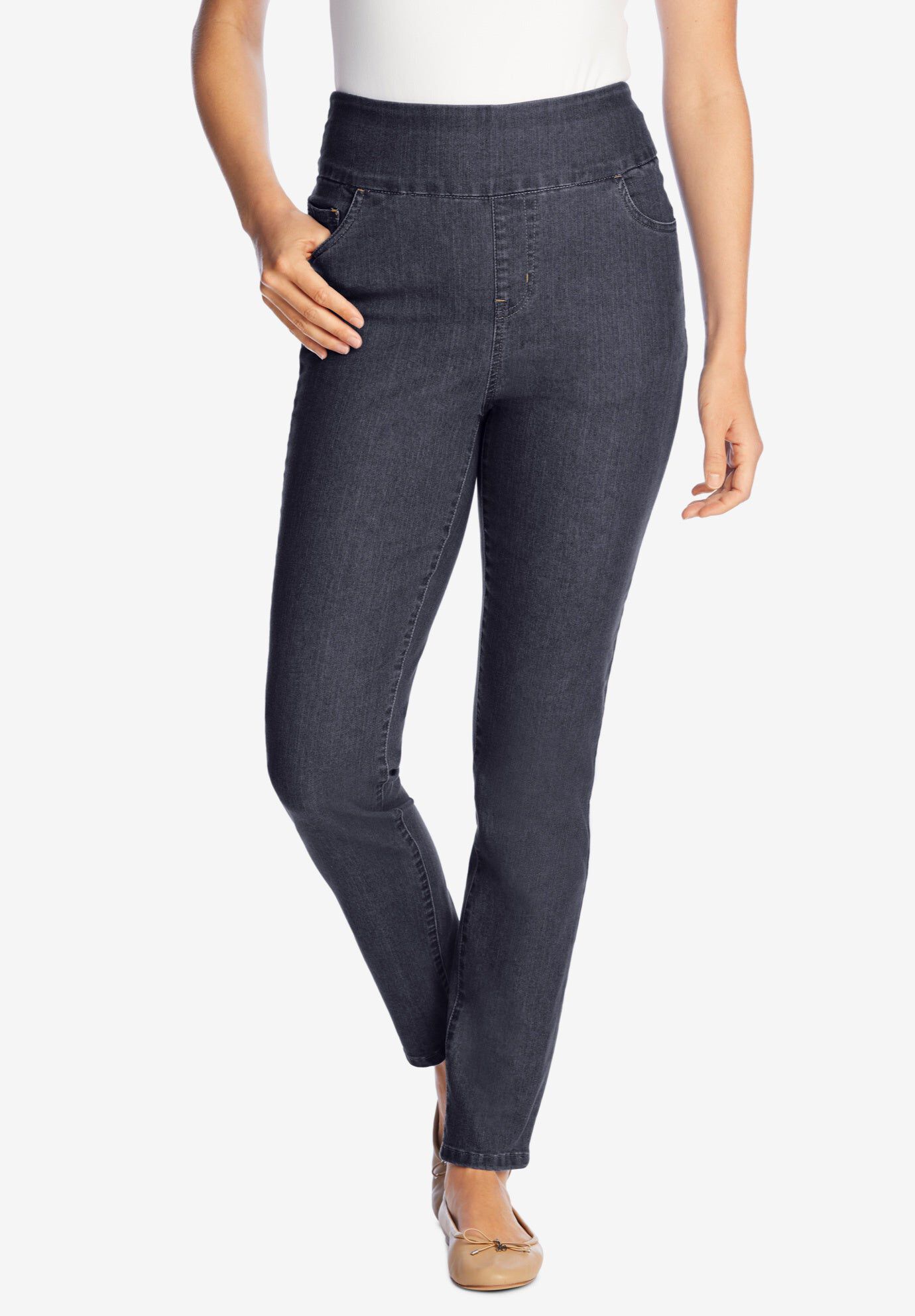 Flex-Fit Slim-Leg Pull-On Gap-Free Stretch-Denim Jeans | Roaman's