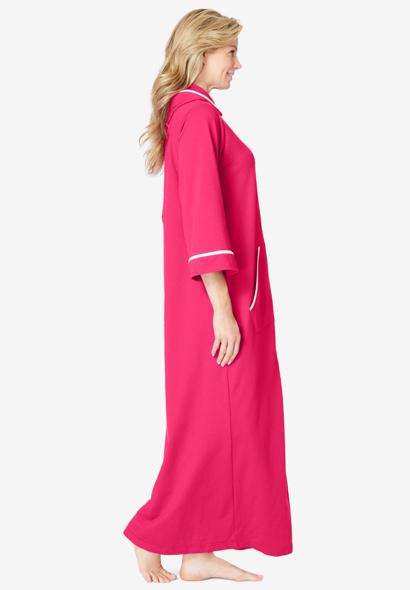 Fashionable Long French Terry Robe, Plum Burst | Roaman's