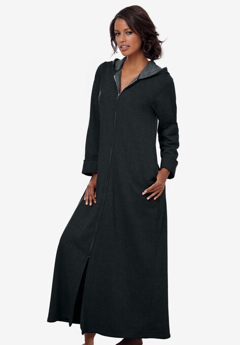 Long Hooded Fleece Sweatshirt Robe | Roaman's