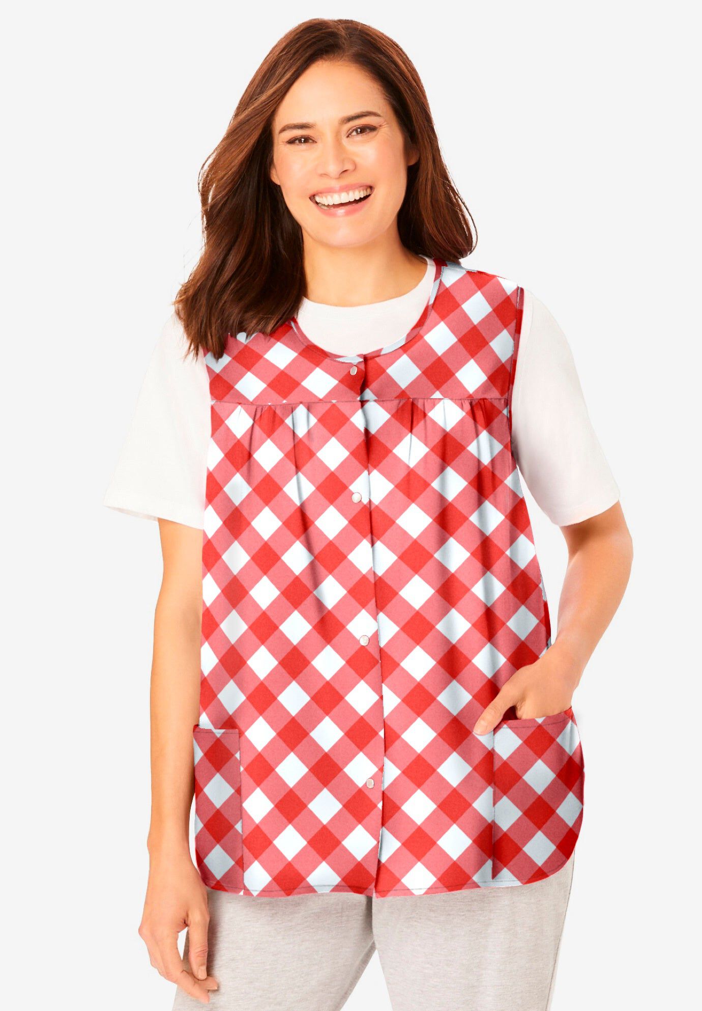Fashionable Snap-Front Apron by Only Necessities, Sweet Coral Gingham ...