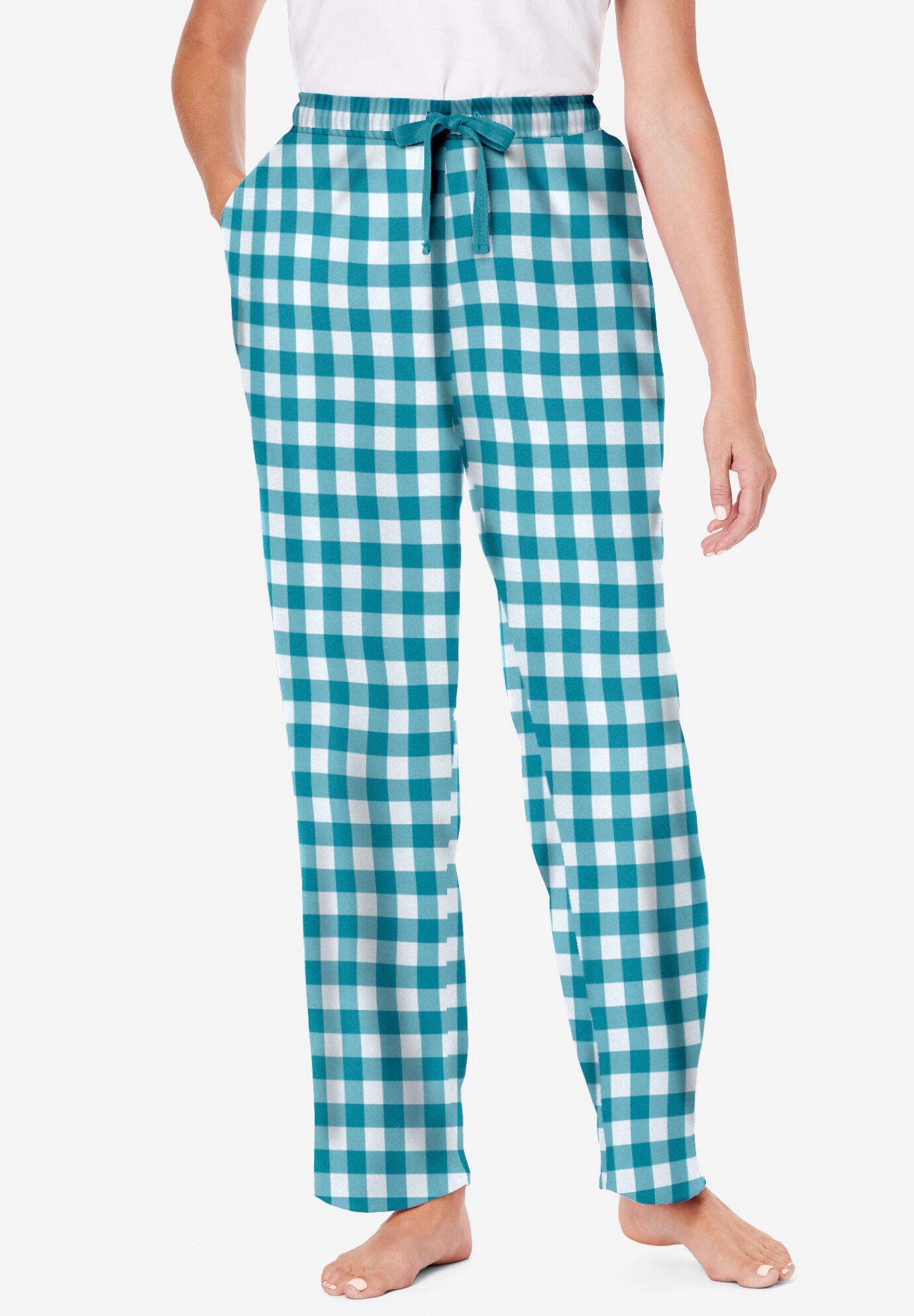 Fashionable Cotton Flannel Pants, Evening Blue Plaid | Roaman's