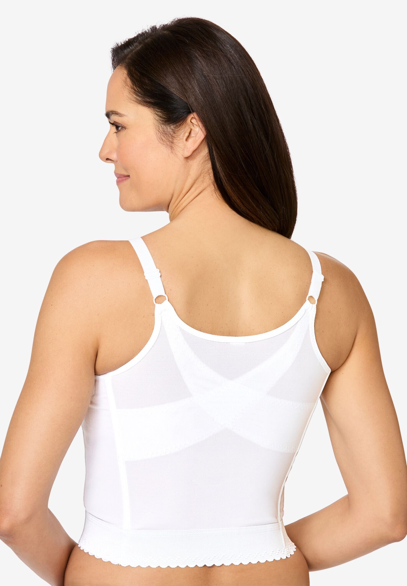 Fashionable Easy Enhancer® Wireless Longline Posture Bra, White | Roaman's