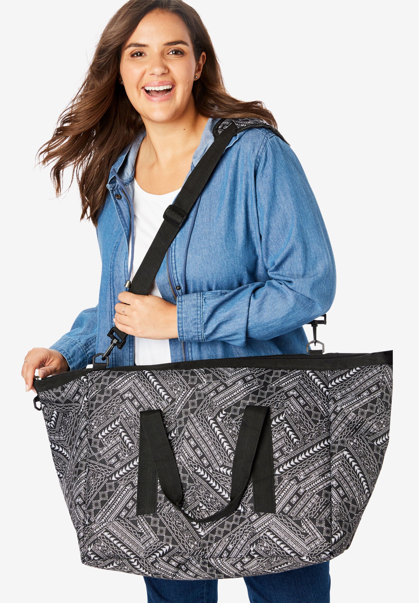 Fashionable 2-Piece Weekender Bag Set, Black Global Patchwork | Roaman's