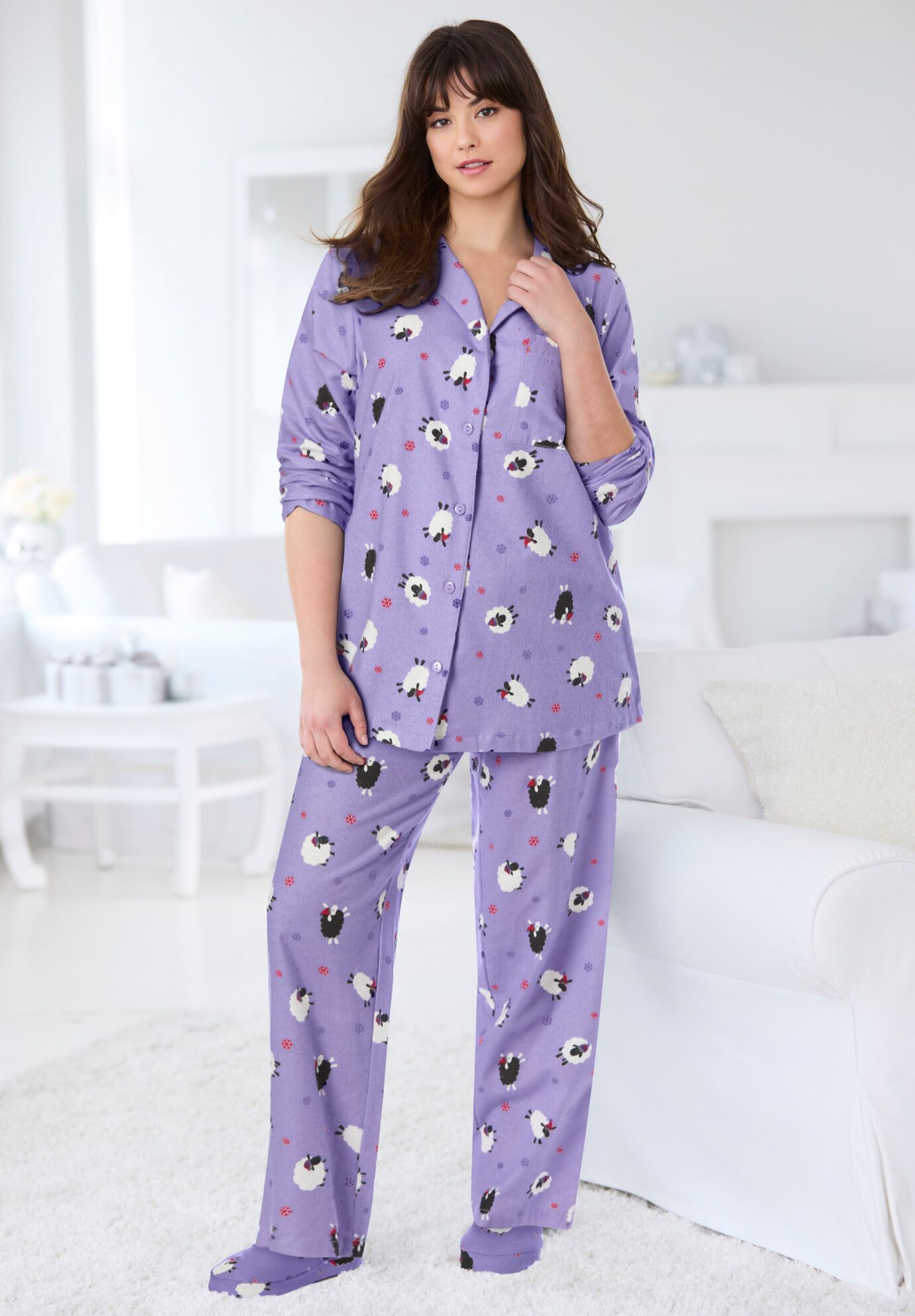 Soft Iris Sheep Flannel PJ Set and Slipper | Roaman's