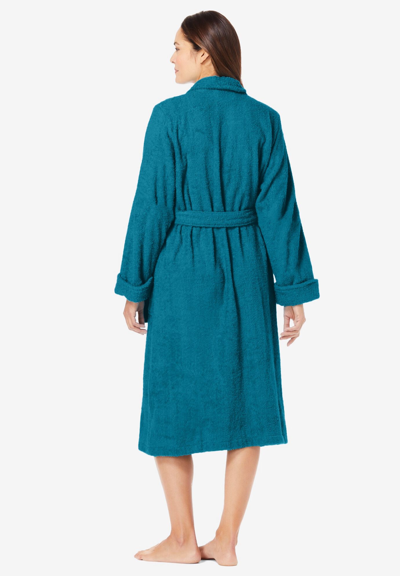 Stylish Short Terry Robe, Deep Teal | Roaman's