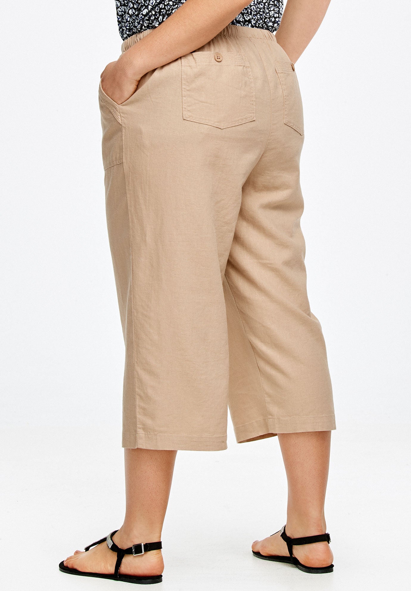 Linen Blend Drawstring Capris | Roaman's