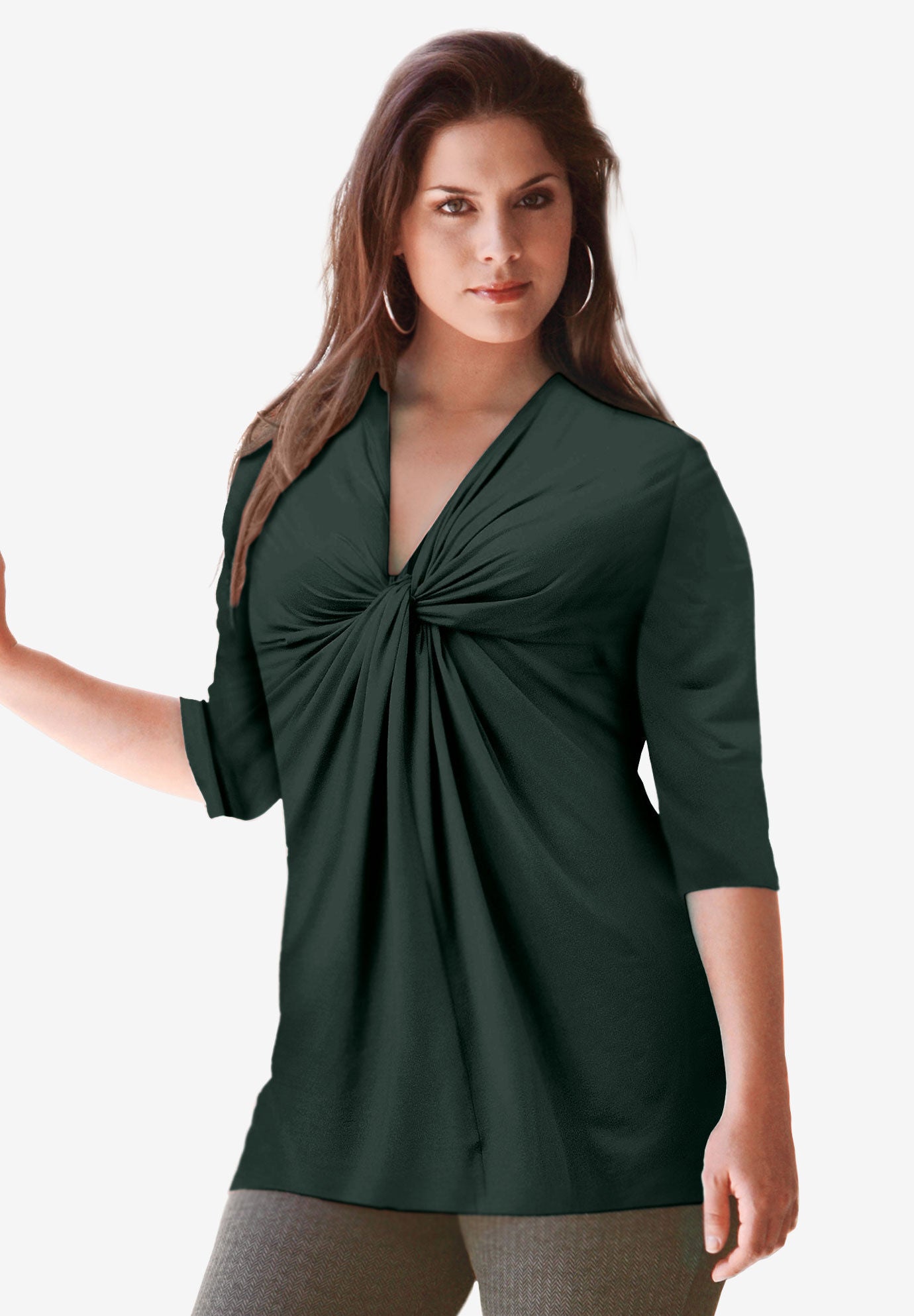 Fashionable Twisted Knot-Front Tunic, Deep Emerald | Roaman's