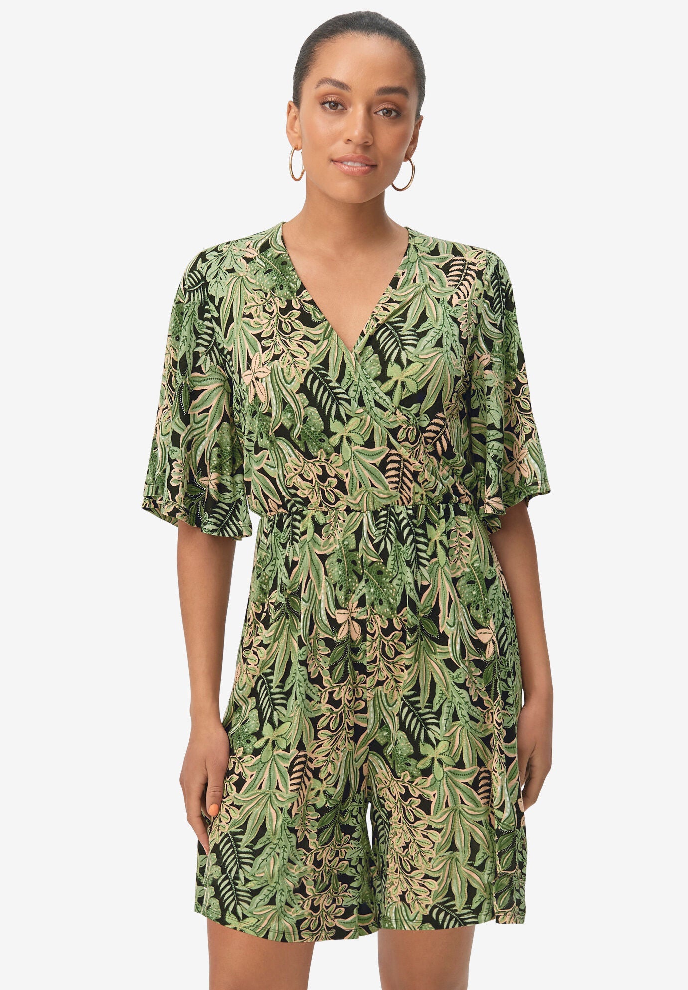 Flutter Sleeve Surplice Romper | Roaman's