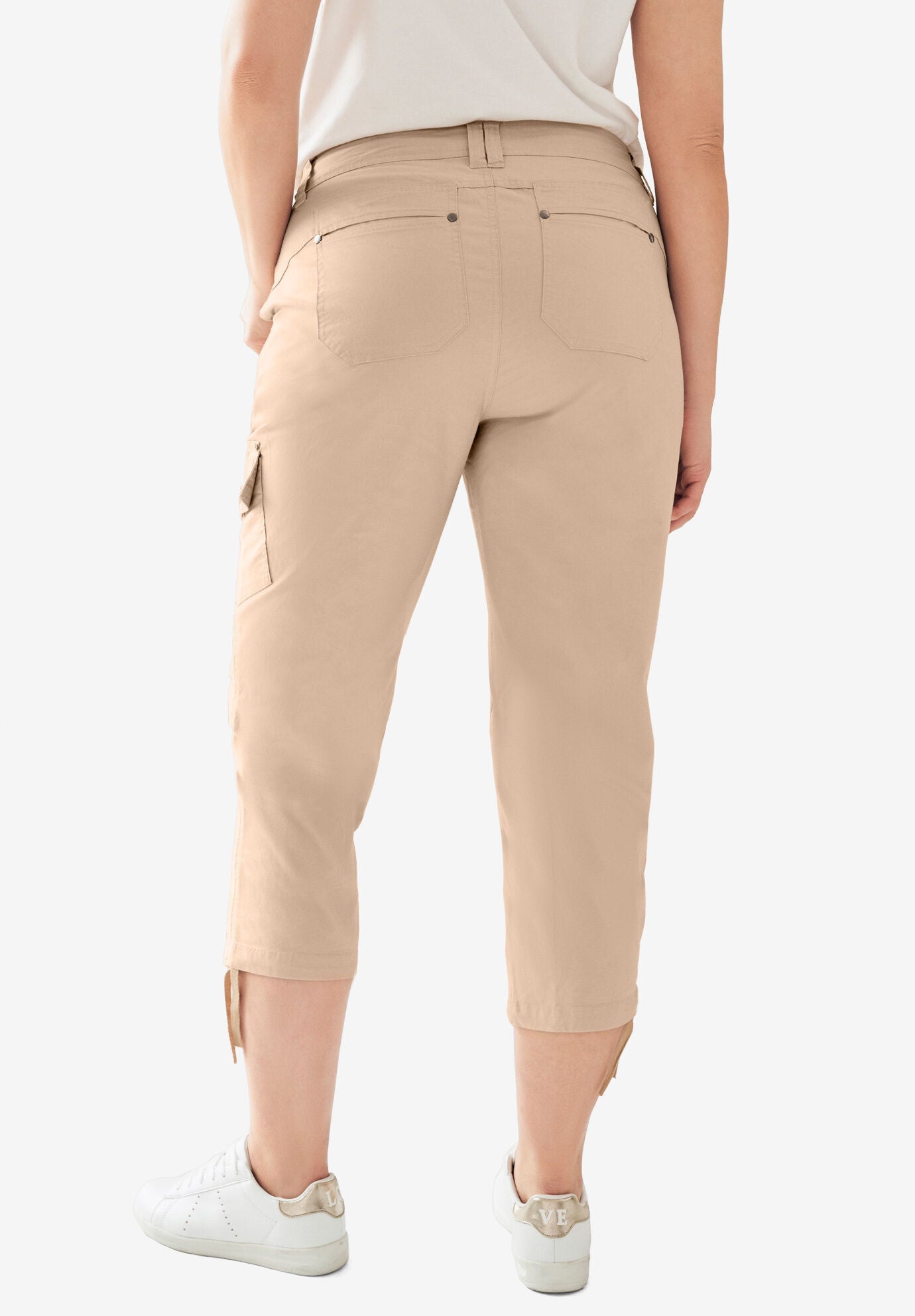 Fashionable Stretch Cargo Capris by ellos®, Black | Roaman's