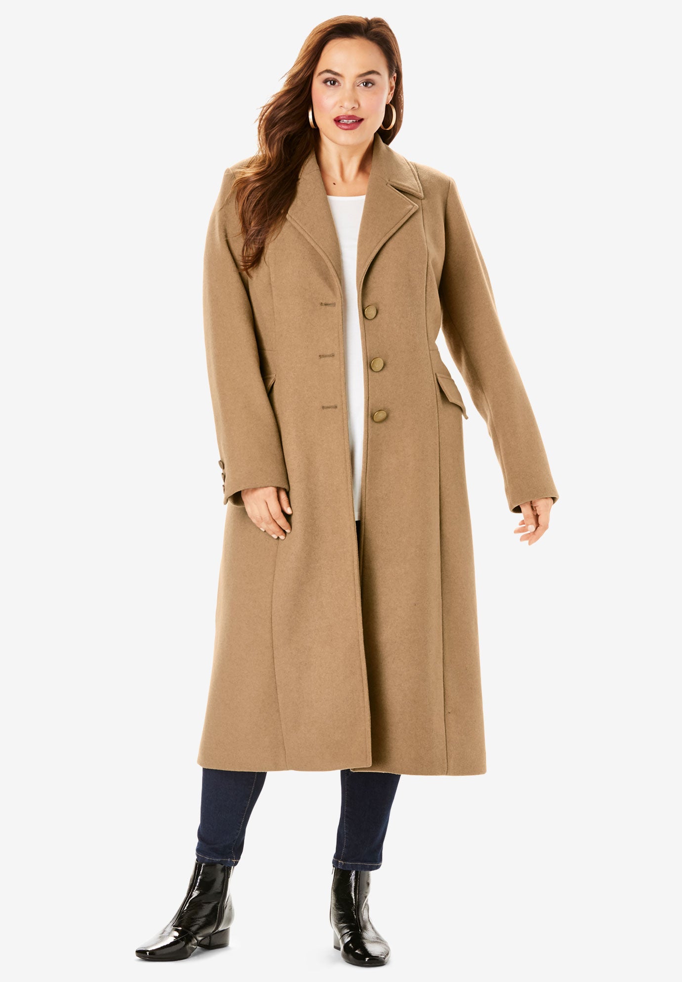 Fashionable Long Wool-Blend Coat, Navy | Roaman's