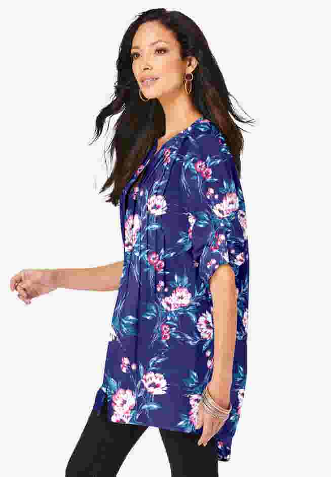 Fashionable English Floral Big Shirt, Navy Vintage Bouquet | Roaman's