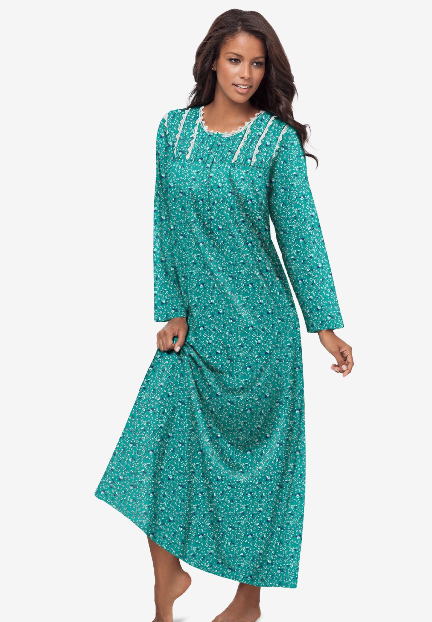 Fashionable Floral Knit Gown, Light Jade Ivory | Roaman's