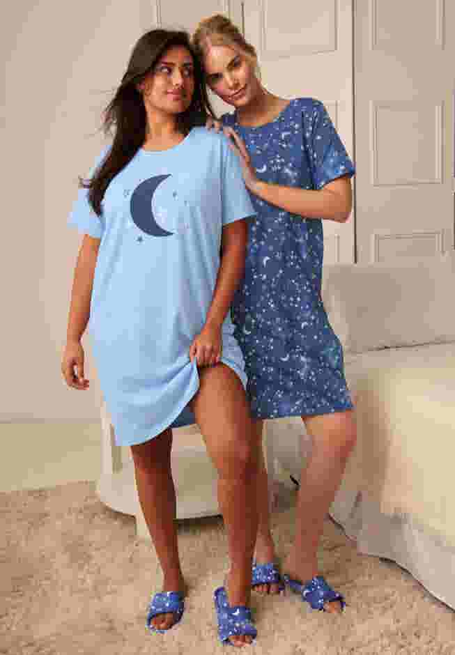 Fashionable 2-Pack Short-Sleeve Sleepshirt, French Blue Tie Dye Moon ...