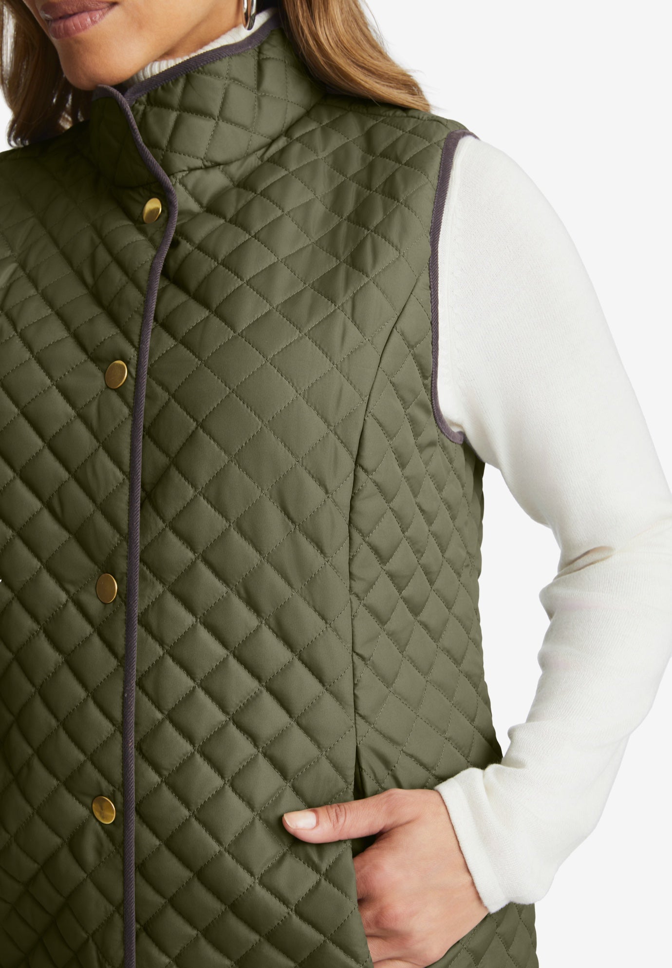 Fashionable Quilted Vest, Black | Roaman's