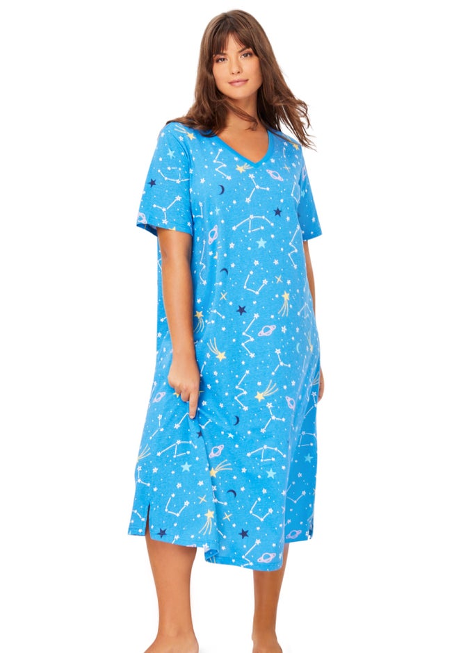 Fashionable Long Print Sleepshirt, Pale Ocean Cat | Roaman's