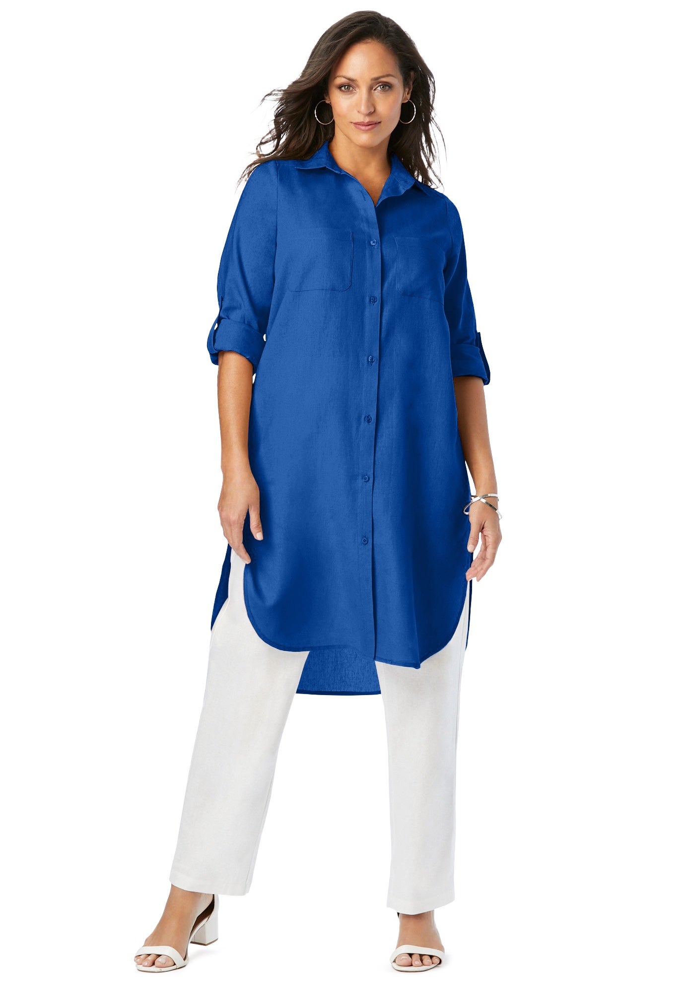 Fashionable Linen Mega Tunic, Dark Sapphire | Roaman's