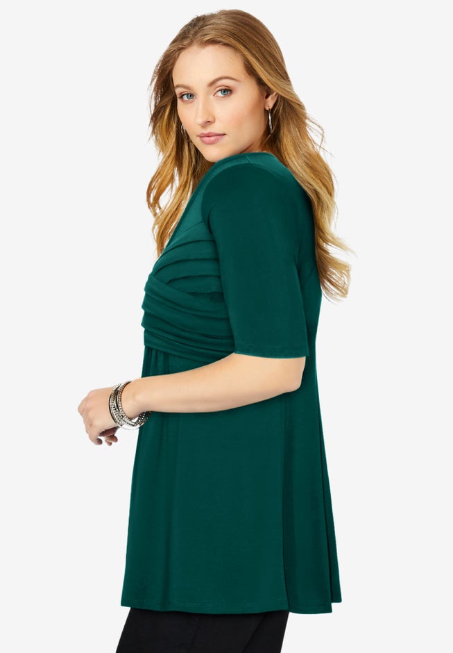 Stylish Stretch Knit Pleated Tunic, Rich Burgundy | Roaman's